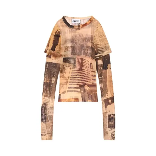JEAN PAUL GAULTIER Journal Print Mesh Double Sleeve Tee