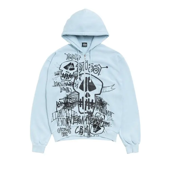 StÜssy Pigment Dyed Skull Graphic Zip Hoodie
