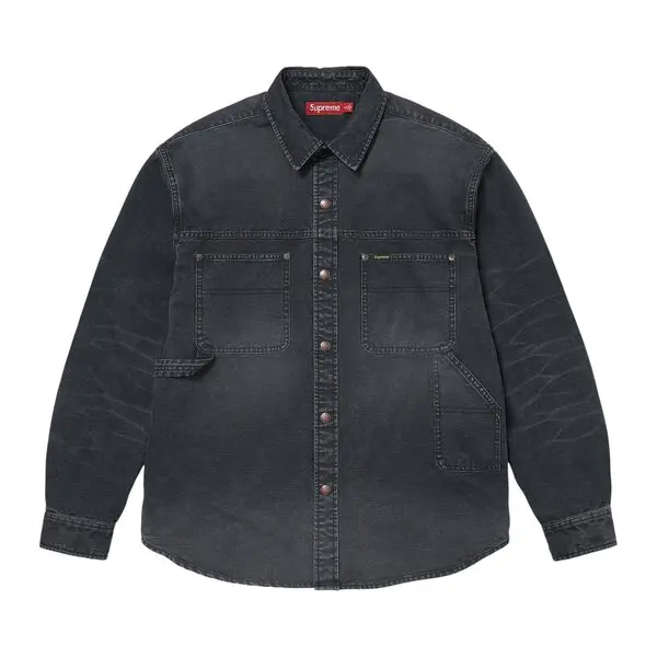 Supreme Distressed Snap Painter Shirt - Black