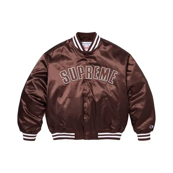 Supreme X Champion Satin Varsity Jacket - Brown