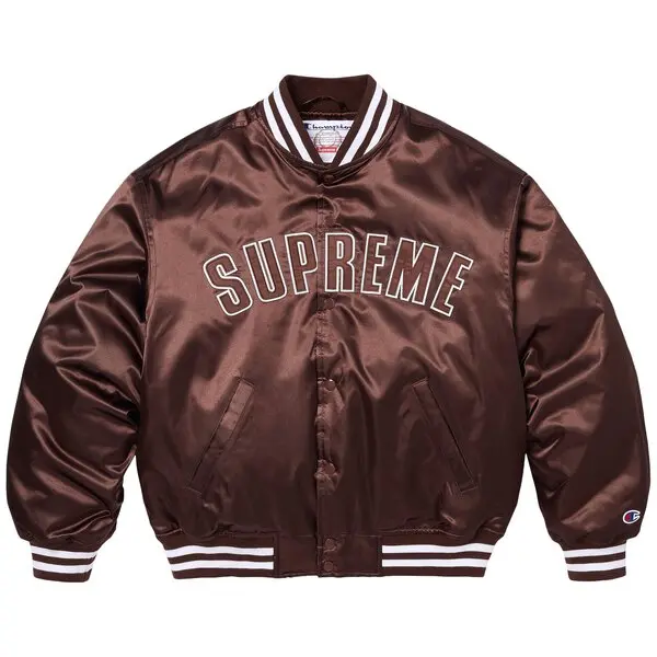 Supreme X Champion Satin Varsity Jacket - Brown