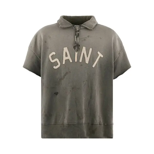 SAINT MXXXXXX Short Sleeve Half Zip "saint" Appliqué Top