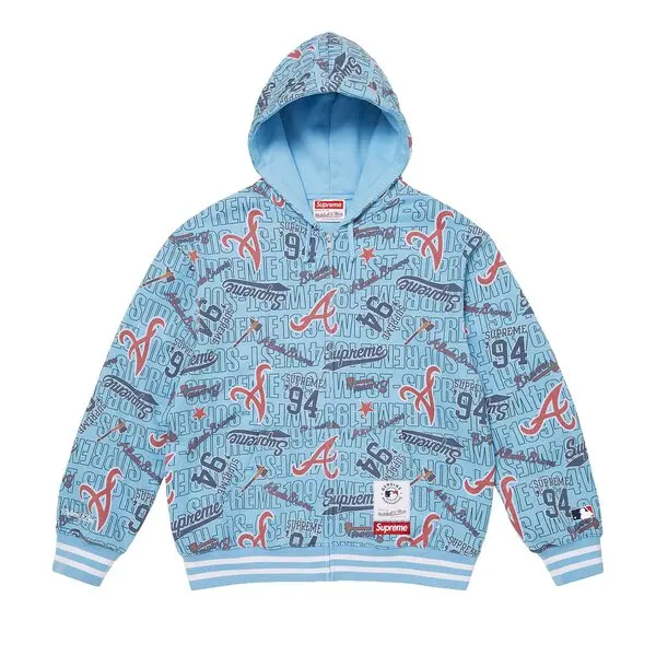 Supreme X Mitchell & Ness Teams Zip Up Hooded Sweatshirt - Blue