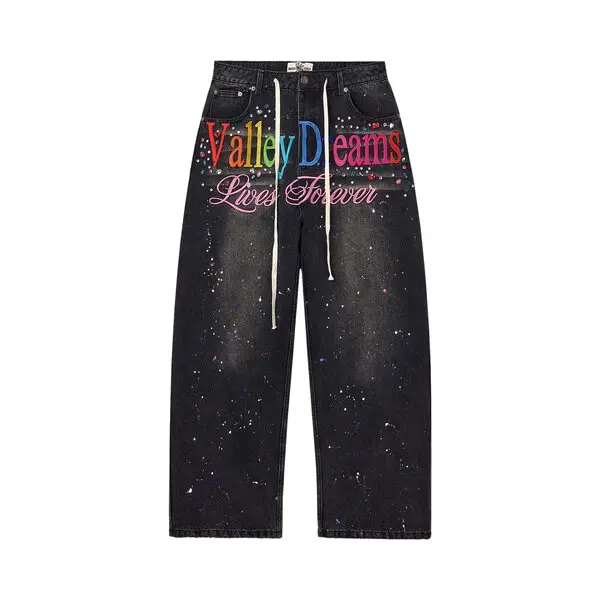 VALE FOREVER Embellished Paint Splatter Denim - Black