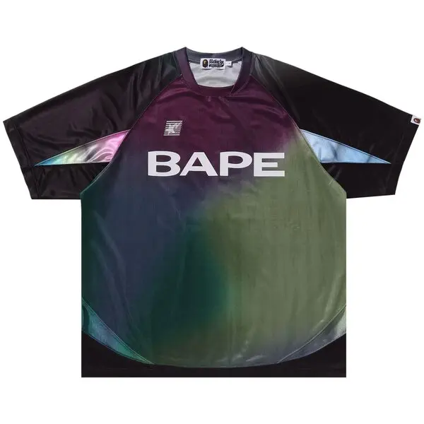 A BATHING APE Tie Dye Sta Stripe Pattern Relaxed Fit Football Jersey Tee - Black