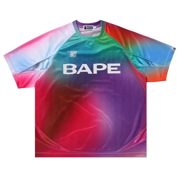 A BATHING APE Tie Dye Sta Stripe Pattern Relaxed Fit Football Jersey Tee - Black