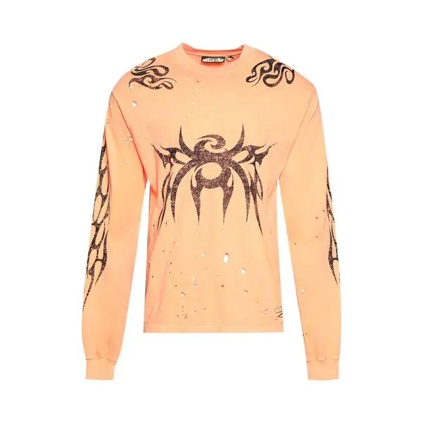 HELLSTAR Tribal Print Distressed Long-sleeve Shirt - Orange