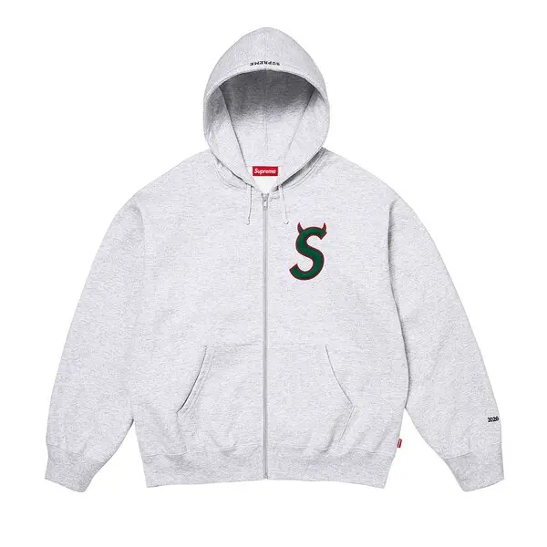 Supreme Devil Logo Zip Up Hooded Sweatshirt - Grey