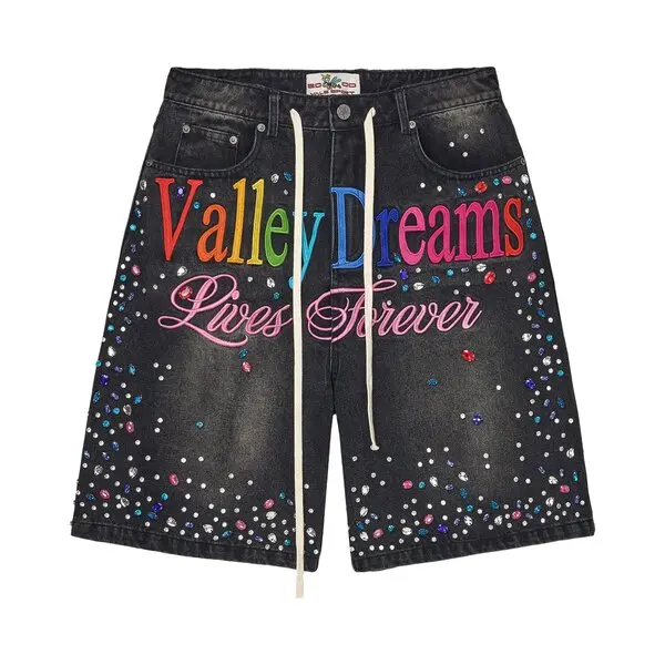 VALE FOREVER Embellished Denim Shorts - Black