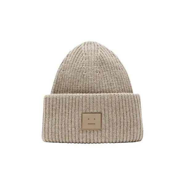 Acne Studios Large Face Logo Beanie - Cream