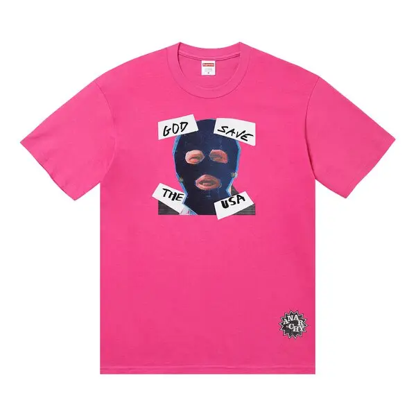 Supreme God Save Us" Graphic T-shirt - Pink