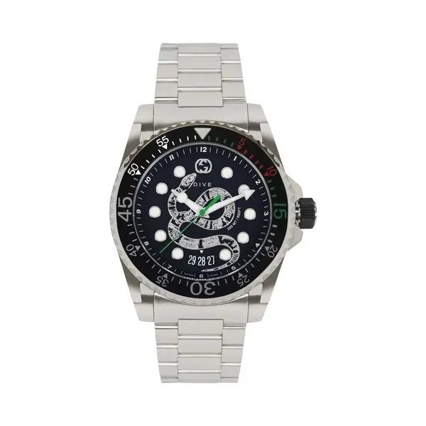 Gucci Dive Stainless Steel Bracelet Watch With Snake Motif - Silver