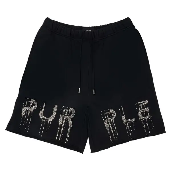 PURPLE BRAND Hwt Fleece Embellished Raw Edge Hem Shorts