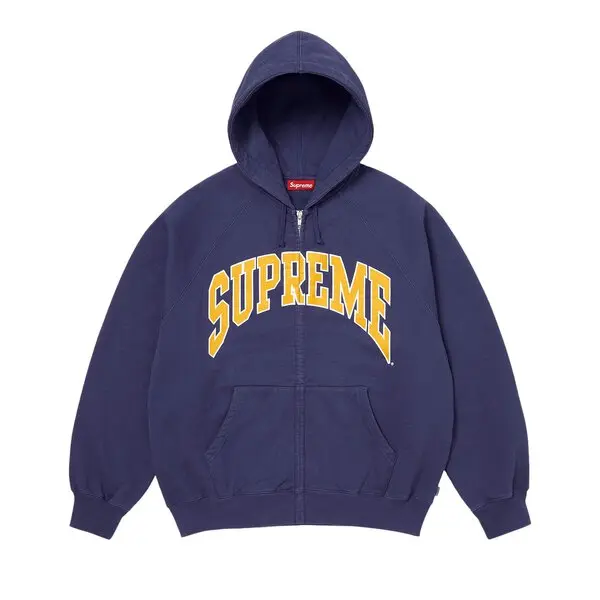 Supreme Cracked Raglan Zip Up Hooded Sweatshirt - Blue