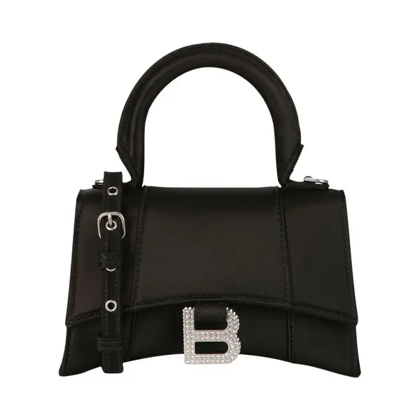 Balenciaga Xs Hourglass Top Handle Bag In Satin And Strass