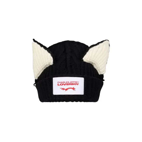 CHARLES JEFFREY Chunky Ears Beanie /ecru - Black