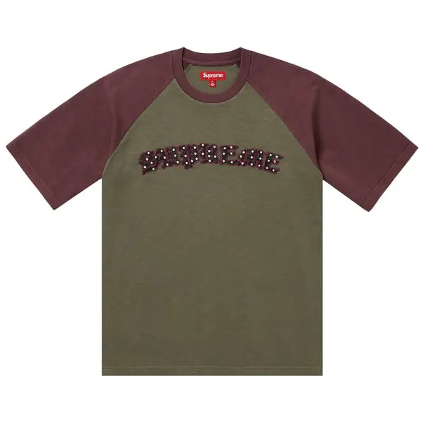 Supreme Rhinestone Raglan Short-sleeve Top 'olive - Green