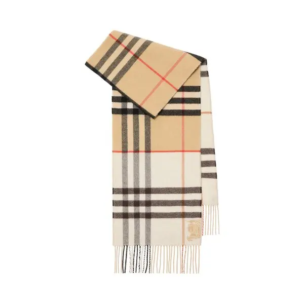 Burberry Double-faced Contrast Check Ekd Scarf 'sand/pebble White - Tan