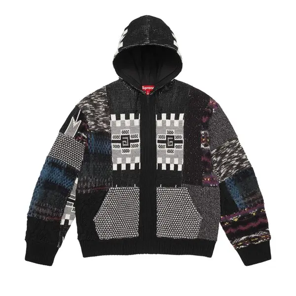 Supreme Patchwork Zip Up Hooded Sweater