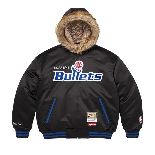 Supreme X Mitchell & Ness Teams Hooded Satin Varsity Jacket