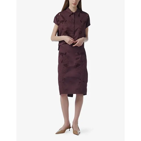 LEEM Embroidered Cotton-blend Pencil Skirt