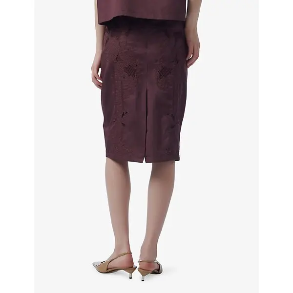 LEEM Embroidered Cotton-blend Pencil Skirt