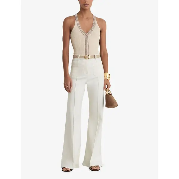 REISS Nora Contrast-trim Ribbed Knitted Vest - Neutral