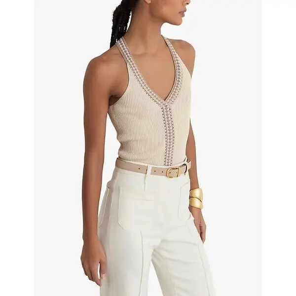 REISS Nora Contrast-trim Ribbed Knitted Vest - Neutral
