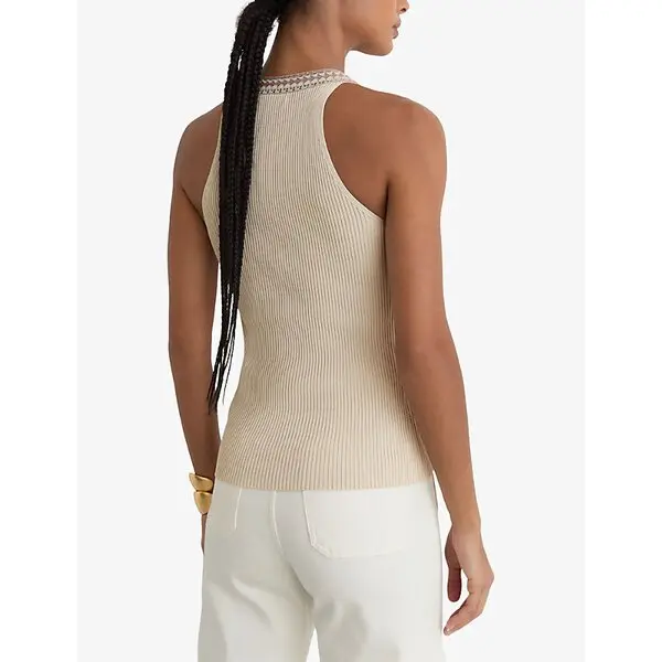 REISS Nora Contrast-trim Ribbed Knitted Vest - Neutral