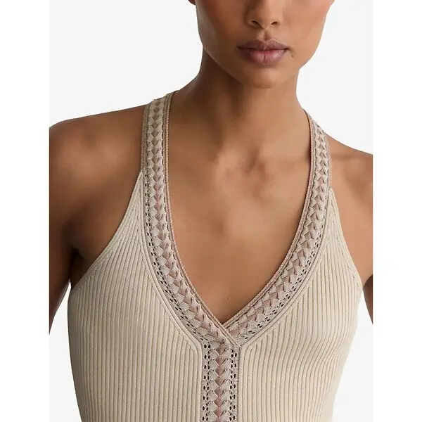 REISS Nora Contrast-trim Ribbed Knitted Vest - Neutral