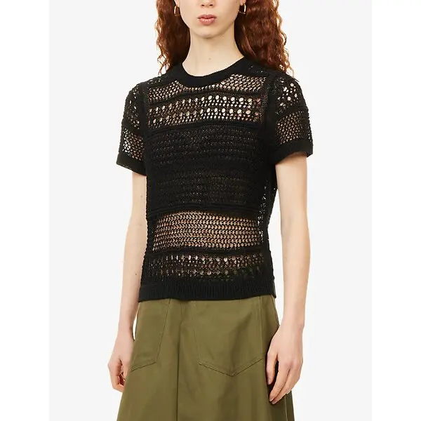 ME+EM Open-stitch Textured Cotton-blend Knit Top