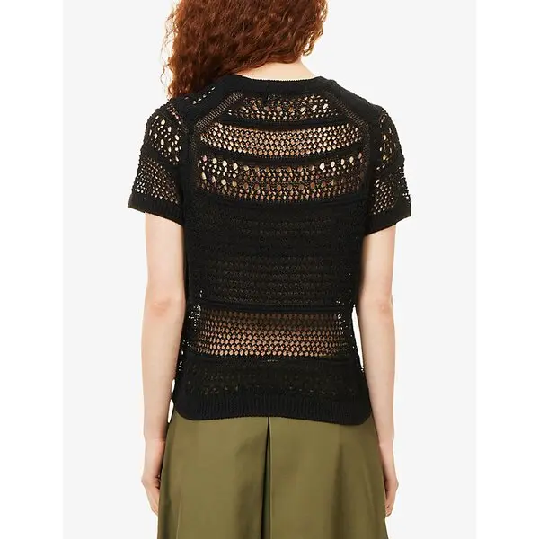 ME+EM Open-stitch Textured Cotton-blend Knit Top