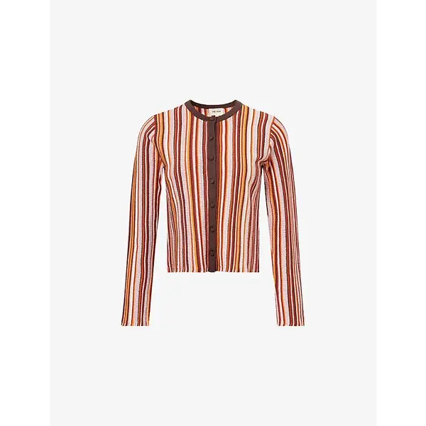 ME+EM Textured-stripe Knitted Cardigan - Cinnamon Multi