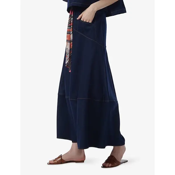 LEEM Tie-waist Denim Maxi Skirt