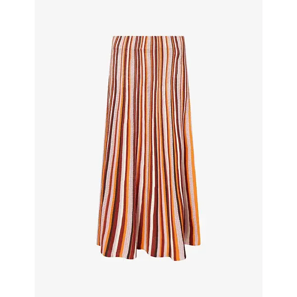 ME+EM Metallic Textured Stripe Knit Maxi Skirt - Cinnamon Multi