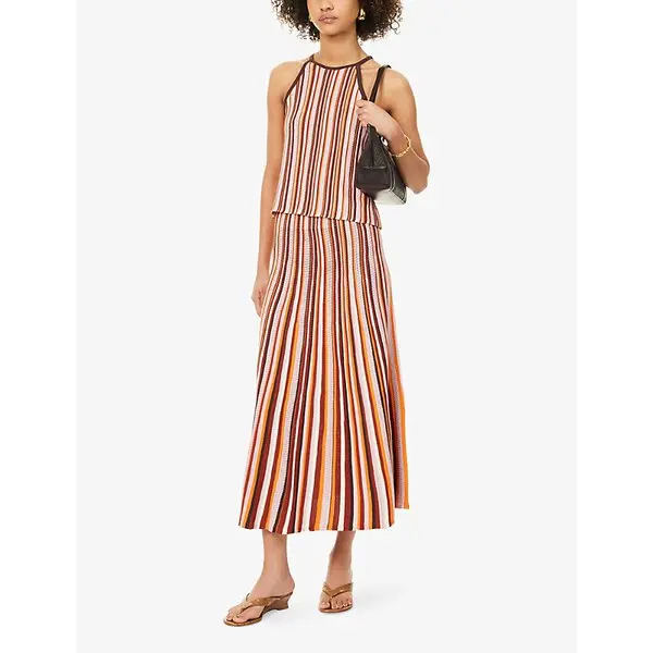 ME+EM Metallic Textured Stripe Knit Maxi Skirt
