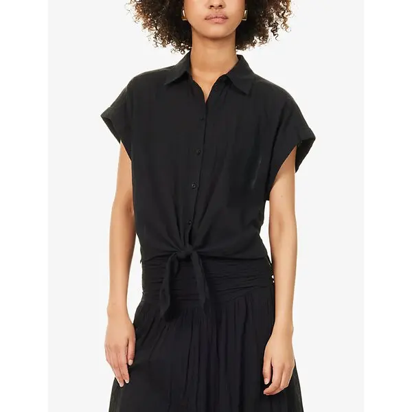 ME+EM Tie-front Short-sleeve Cotton Shirt