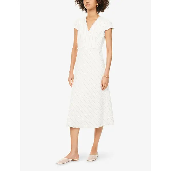 ME+EM Me + Em Textured Stripe Fit And Flare Woven Midi Dress