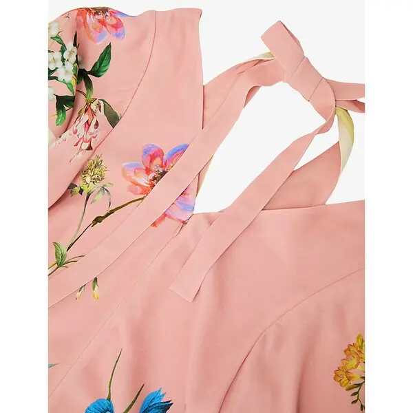 REISS Flossy Floral Print Cut-out Woven Midi Dress
