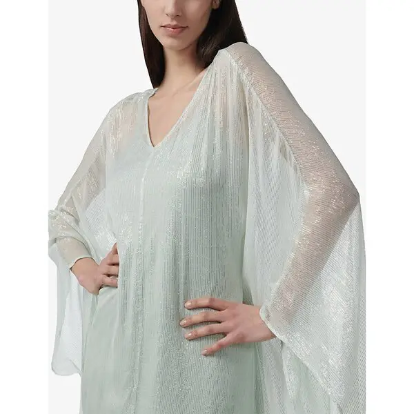 LEEM Striped V-neck Metallic-woven Kaftan