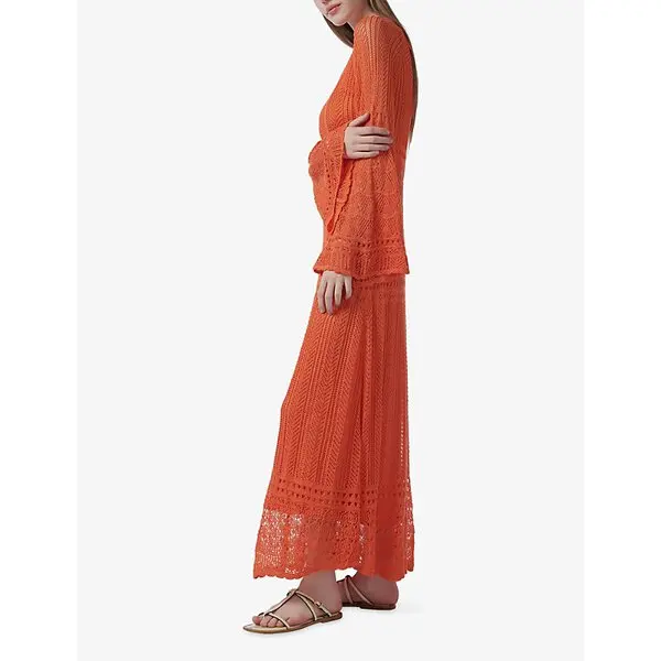LEEM Long-sleeve Crochet Knit Kaftan Dress