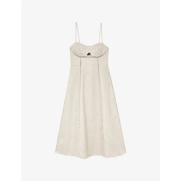 REISS Sage Cut-out Linen-blend Midi Dress