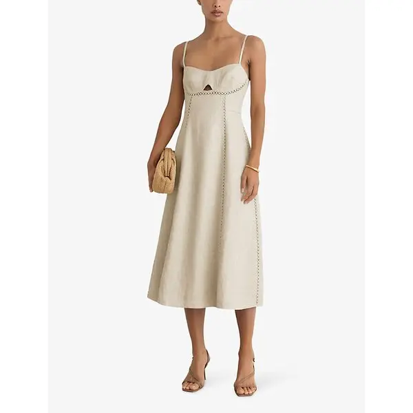 REISS Sage Cut-out Linen-blend Midi Dress