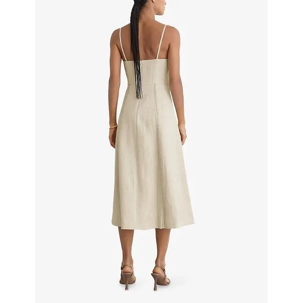 REISS Sage Cut-out Linen-blend Midi Dress