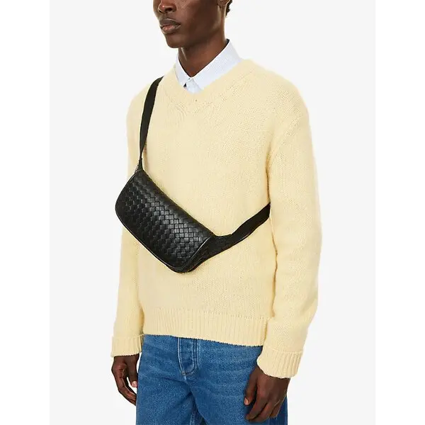 Bottega Veneta Woven Leather Belt Bag - Black-silver