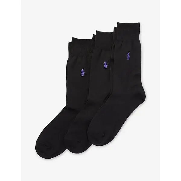 Polo Ralph Lauren Set Of Three Cotton-blend Crew Socks - Black
