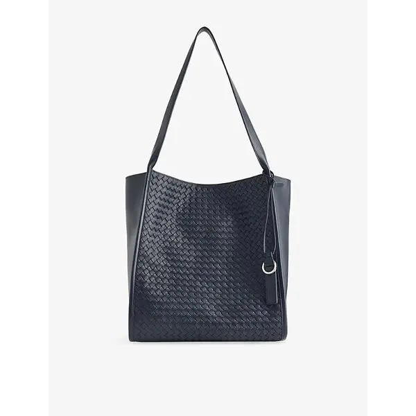 Bottega Veneta Woven Leather Tote Bag - Midnight-silver