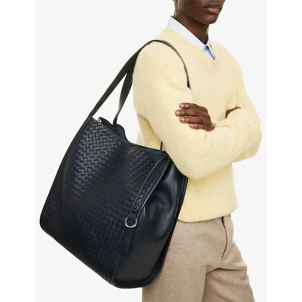 Bottega Veneta Woven Leather Tote Bag - Midnight-silver