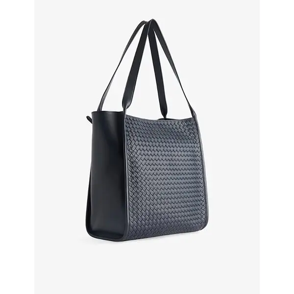 Bottega Veneta Woven Leather Tote Bag - Midnight-silver