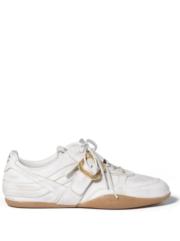 Miu Miu Gymnasium Leather Sneakers With Strap And Buckle - White